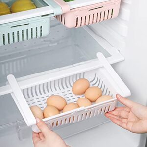 coolfunlife retractable drawer type refrigerator storage box food fresh-keeping classified organizer container basket fridge shelf holder plastic storage bins, fit for fridge shelf under 0.5" - white