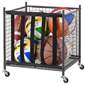 mythinglogic rolling sports ball storage cart, sports lockable ball storage locker with elastic straps, stackable ball cage for garage storage garage organizer (1 set)