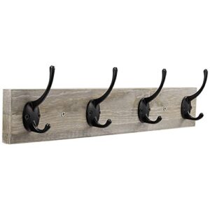 sageme wall mounted coat rack, wooden entryway vintage rustic coat rack hat hanger rack zinc die-cast 4-hook rail for the entryway, bathroom, bedroom, kitchen, mudroom pinewood alloy 4-hook