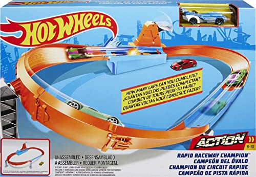 Hot Wheels Toy Car Track Set, Rapid Raceway Champion, Multi-Car Racing, Connects to Other Sets, 1:64 Scale Car