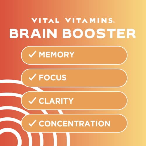 Vital Vitamins Brain Supplements for Memory & Focus - Brain Booster Nootropic - Brain Support for Concentration & Brain Fog - with Ginkgo Biloba, DMAE, Vitamin B12 - Energy Pills - 30-Day Supply