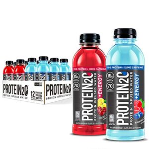 protein2o 15g whey protein infused water plus energy, variety pack, 16.9 oz bottle (12 count)