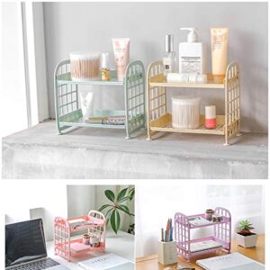 UnnFiko 2-Layers Table Shelf Organizer, Adjustable Plastic Storage Rack Shelf Square Basket Desk Stand Table Storage Organizer Shelves (Pink)