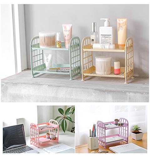 UnnFiko 2-Layers Table Shelf Organizer, Adjustable Plastic Storage Rack Shelf Square Basket Desk Stand Table Storage Organizer Shelves (Pink)