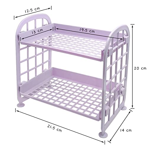 UnnFiko 2-Layers Table Shelf Organizer, Adjustable Plastic Storage Rack Shelf Square Basket Desk Stand Table Storage Organizer Shelves (Pink)