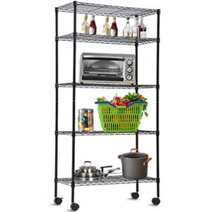 5 tier wire shelving unit nsf heavy duty organizer rack height adjustable utility steel storage shelves 14”w x 30”l x 60”h commercial grade layer shelf metal shelves w/wheels for garage office kitchen