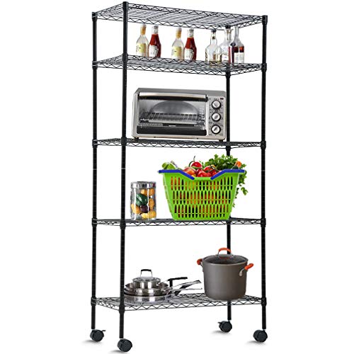 5 Tier Wire Shelving Unit NSF Heavy Duty Organizer Rack Height Adjustable Utility Steel Storage Shelves 14”W x 30”L x 60”H Commercial Grade Layer Shelf Metal Shelves w/Wheels for Garage Office Kitchen