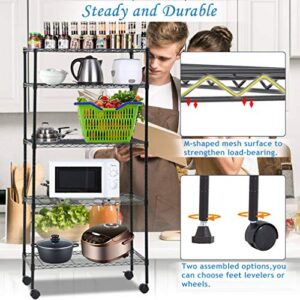 5 Tier Wire Shelving Unit NSF Heavy Duty Organizer Rack Height Adjustable Utility Steel Storage Shelves 14”W x 30”L x 60”H Commercial Grade Layer Shelf Metal Shelves w/Wheels for Garage Office Kitchen