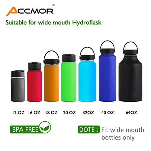 Water Bottle Handle for Hydro Flask and Other Wide Mouth Bottles, Paracord Strap Carrier for 12oz to 64oz Bottle, Bottle Accessories for Hiking - Assembled with Safety Ring and Carabiner (Black)