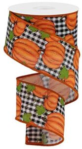 2.5" pumpkin patch ribbon: black white buffalo check (10 yards) pumpkin autumn fall wired ribbon rga148027