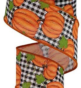 2.5" Pumpkin Patch Ribbon: Black White Buffalo Check (10 Yards) Pumpkin Autumn Fall Wired Ribbon RGA148027