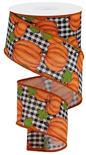 2.5" Pumpkin Patch Ribbon: Black White Buffalo Check (10 Yards) Pumpkin Autumn Fall Wired Ribbon RGA148027