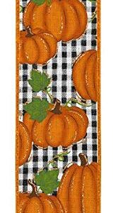 2.5" Pumpkin Patch Ribbon: Black White Buffalo Check (10 Yards) Pumpkin Autumn Fall Wired Ribbon RGA148027