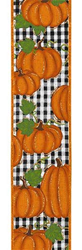 2.5" Pumpkin Patch Ribbon: Black White Buffalo Check (10 Yards) Pumpkin Autumn Fall Wired Ribbon RGA148027