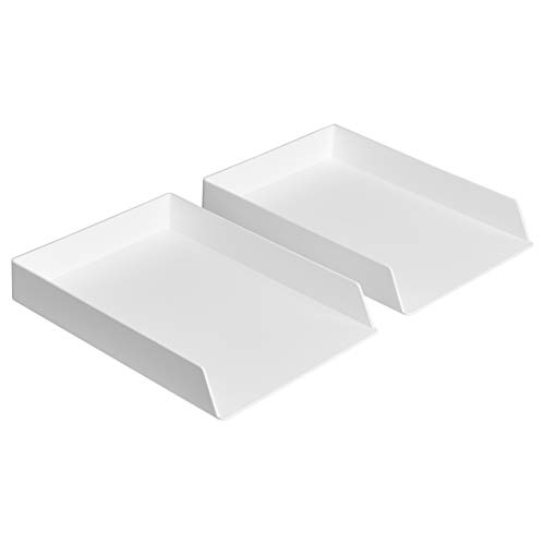 Amazon Basics Rectangular Plastic Desk Organizer, Letter Tray, White, 2-Pack