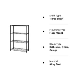 4 Tier Shelving Unit NSF Wire Shelf Metal Large Storage Shelves Heavy Duty Height Adjustable Commercial Grade Steel Utility Layer Shelf Rack Organizer 1000 LBS Capacity -14x36x54,Black