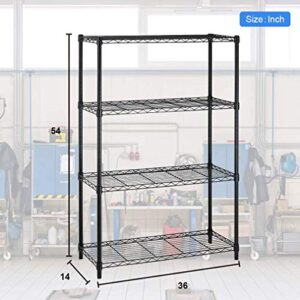 4 Tier Shelving Unit NSF Wire Shelf Metal Large Storage Shelves Heavy Duty Height Adjustable Commercial Grade Steel Utility Layer Shelf Rack Organizer 1000 LBS Capacity -14x36x54,Black