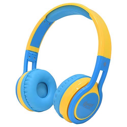 Contixo KB2600 Kids Headphones - Over The Ear Foldable Bluetooth Wireless Headphone for Kids - 85dB with Volume Limited - Micro SD Card Slot - Toddler Headphones for Boys and Girls (Blue + Yellow)