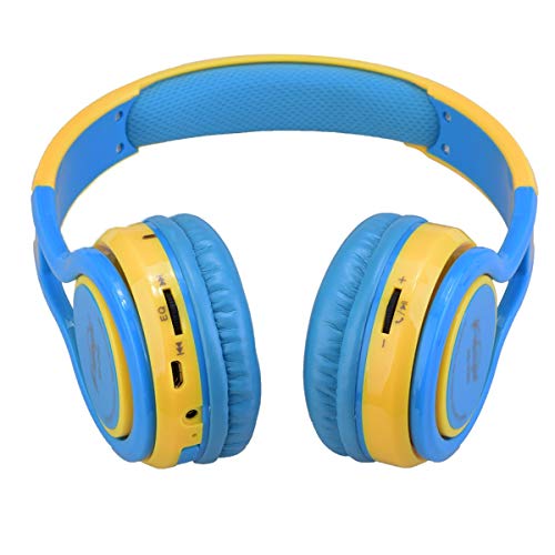 Contixo KB2600 Kids Headphones - Over The Ear Foldable Bluetooth Wireless Headphone for Kids - 85dB with Volume Limited - Micro SD Card Slot - Toddler Headphones for Boys and Girls (Blue + Yellow)