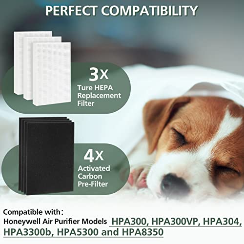 HPA300 True HEPA Filter Replacement Compatible with Honeywell Air Purifier HPA300 Series, HPA300, HPA304, HPA8350, HPA300VP, HPA3300b, HPA5300, Pack of 3 HEPA R and 4 Pre filters A HRF-AP1