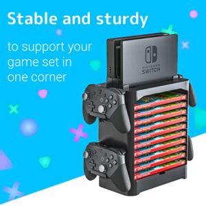 Skywin Game Storage Tower for Nintendo Switch - Nintendo Switch Game Holder Game Disk Rack and Controller Organizer Compatible with Nintendo Switch and Accessories