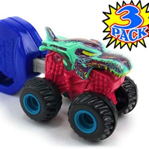 Hot Wheels Monster Trucks Mini Mystery Trucks with Key Launcher (Assorted Series) Blind Box Gift Set Party Bundle - 3 Pack