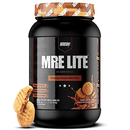 REDCON1 MRE Lite Meal Replacement Powder, Peanut Butter Cookie - Animal Based Whole Food Protein Blend with MCT Oil + Pea Protein - Keto Friendly, Low Carb & Whey Free Protein Supplement (1.92 lbs)