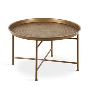 kate and laurel mahdavi boho-chic hammered metal tray coffee table, dark gold