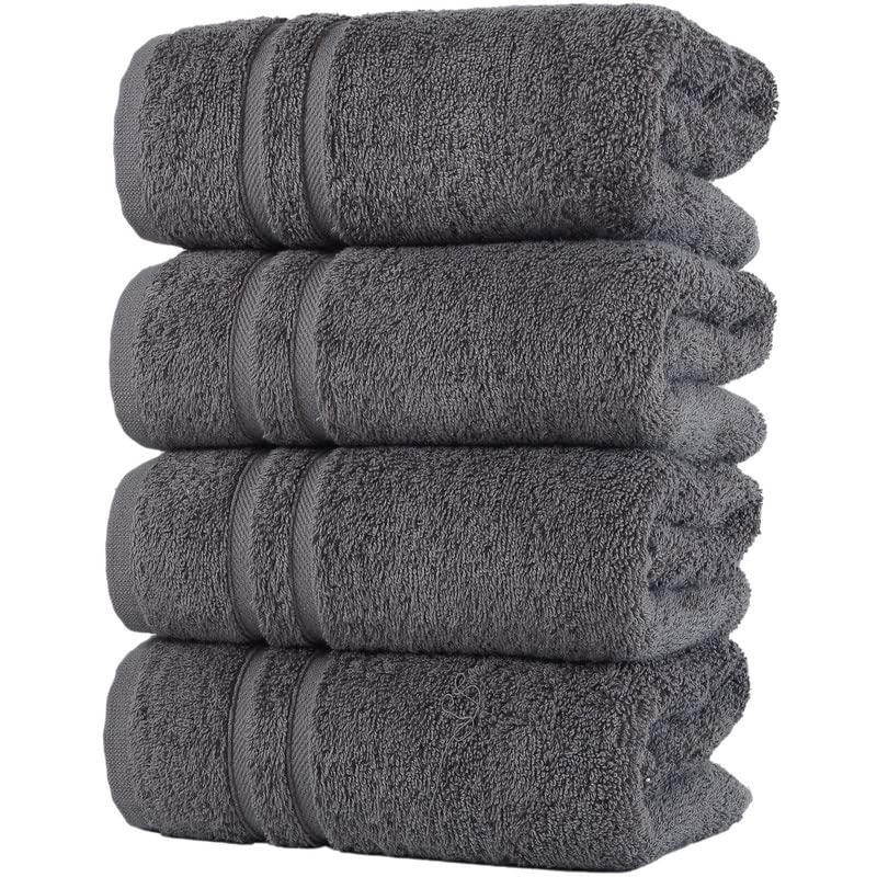 Hammam Linen Cool Grey 4-Pack Hand Towels - 16 x 29 Turkish Cotton Premium Quality Soft & Absorbent Small Bathroom Towels