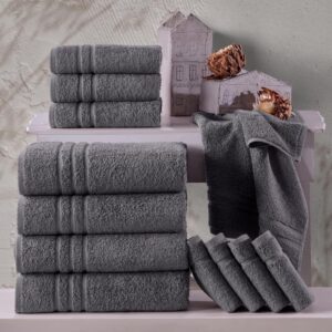 Hammam Linen Cool Grey 4-Pack Hand Towels - 16 x 29 Turkish Cotton Premium Quality Soft & Absorbent Small Bathroom Towels