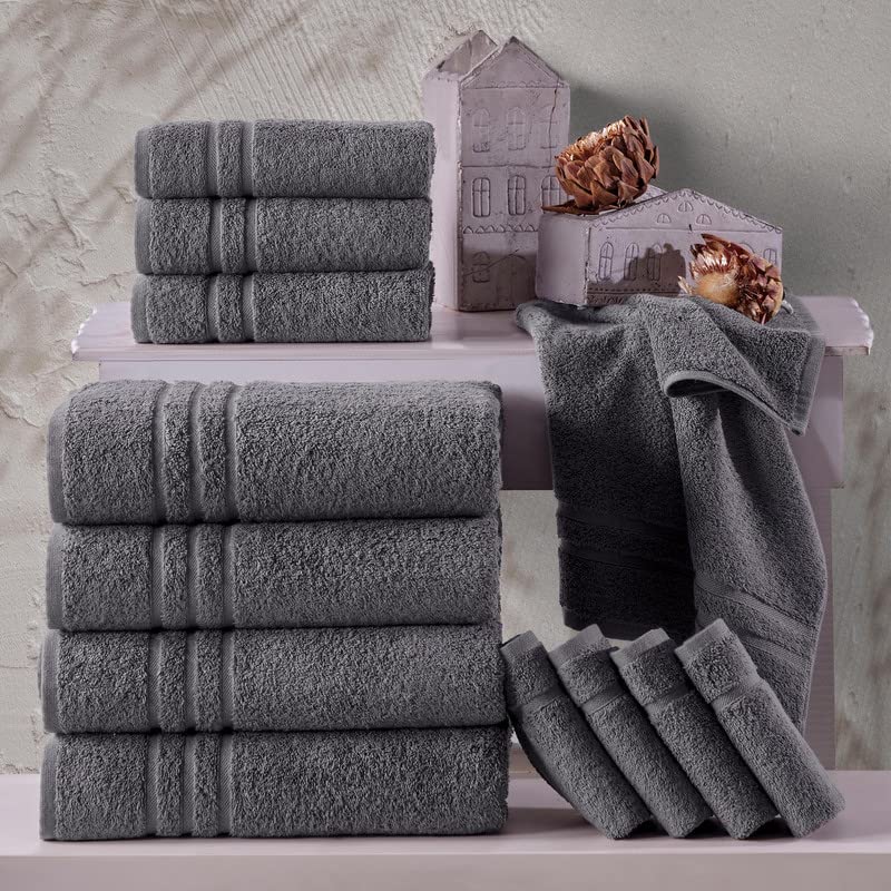 Hammam Linen Cool Grey 4-Pack Hand Towels - 16 x 29 Turkish Cotton Premium Quality Soft & Absorbent Small Bathroom Towels