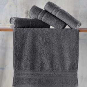 Hammam Linen Cool Grey 4-Pack Hand Towels - 16 x 29 Turkish Cotton Premium Quality Soft & Absorbent Small Bathroom Towels