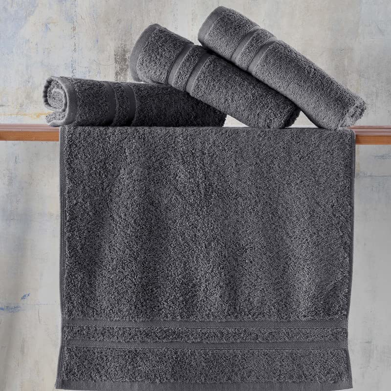 Hammam Linen Cool Grey 4-Pack Hand Towels - 16 x 29 Turkish Cotton Premium Quality Soft & Absorbent Small Bathroom Towels