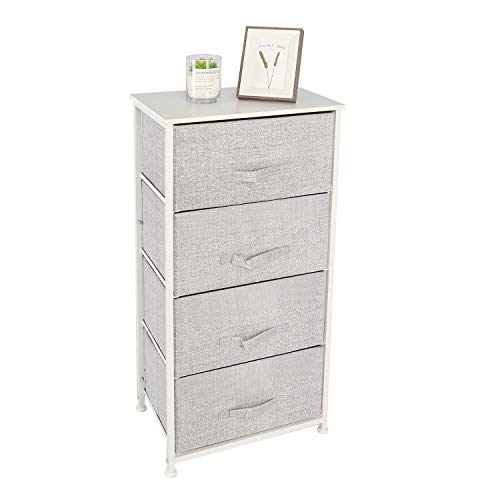 4-Drawer Storage Organizer Unit Dresser Storage Tower with Metal Frame for Clothing, Sweaters, Jeans, Blankets - White