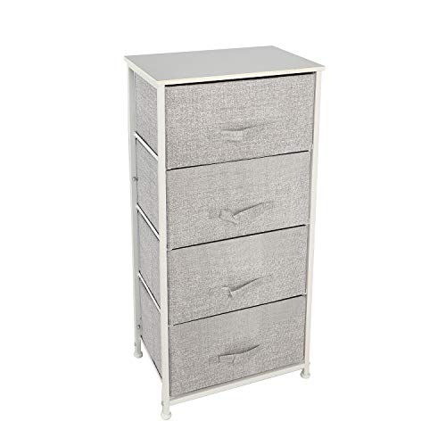 4-Drawer Storage Organizer Unit Dresser Storage Tower with Metal Frame for Clothing, Sweaters, Jeans, Blankets - White