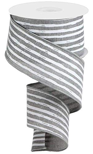 Grey & White Vertical Stripe Wired Edge Ribbon - 10 Yards (2.5")