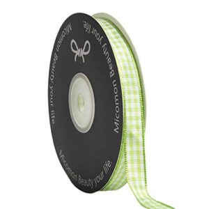 micomon apple green gingham plaid checked ribbon 25 yard each roll 100% polyester (3/8", apple green)