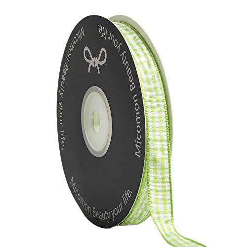 Micomon Apple Green Gingham Plaid Checked Ribbon 25 Yard Each Roll 100% Polyester (3/8", Apple Green)