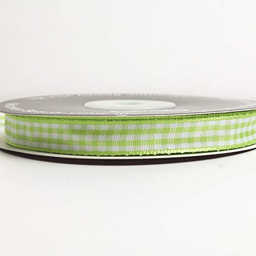 Micomon Apple Green Gingham Plaid Checked Ribbon 25 Yard Each Roll 100% Polyester (3/8", Apple Green)