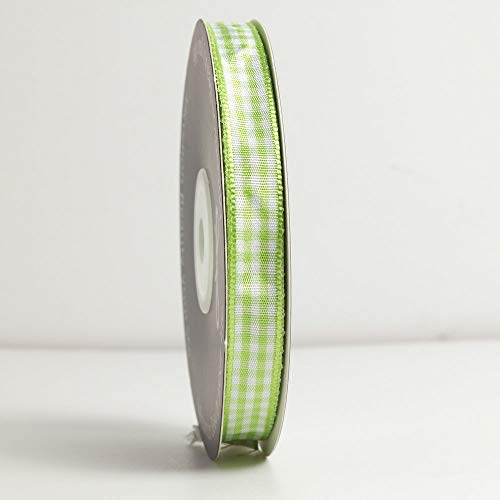 Micomon Apple Green Gingham Plaid Checked Ribbon 25 Yard Each Roll 100% Polyester (3/8", Apple Green)