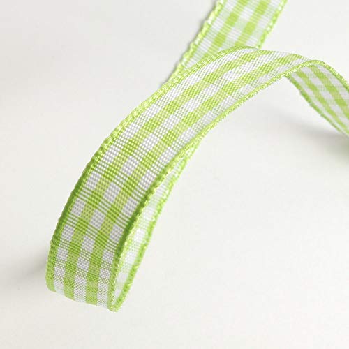 Micomon Apple Green Gingham Plaid Checked Ribbon 25 Yard Each Roll 100% Polyester (3/8", Apple Green)