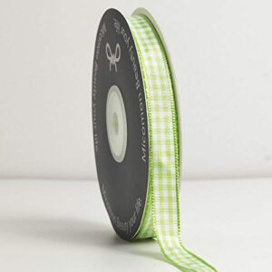 Micomon Apple Green Gingham Plaid Checked Ribbon 25 Yard Each Roll 100% Polyester (3/8", Apple Green)