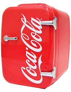 cooluli retro coca-cola mini fridge for bedroom - car, office desk & college dorm room - 4l/6 can 12v portable cooler & warmer for food, drinks & skincare - ac/dc and exclusive usb option (coke, red)