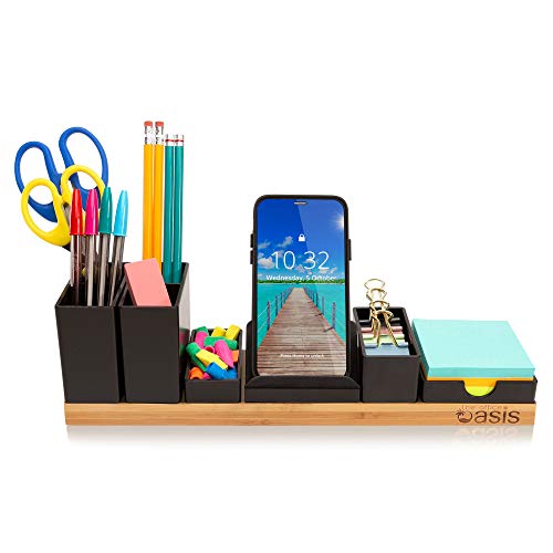 Customizable Desk Organizer, Bamboo Wood Base with Magnetic Trays, Desktop Organization Holder for Pen, Pencil, Office Supplies, and Accessories, Perfect for Home Office or College Dorm Room, Natural