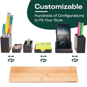 Customizable Desk Organizer, Bamboo Wood Base with Magnetic Trays, Desktop Organization Holder for Pen, Pencil, Office Supplies, and Accessories, Perfect for Home Office or College Dorm Room, Natural