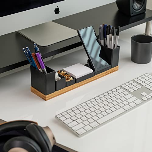 Customizable Desk Organizer, Bamboo Wood Base with Magnetic Trays, Desktop Organization Holder for Pen, Pencil, Office Supplies, and Accessories, Perfect for Home Office or College Dorm Room, Natural