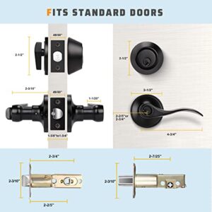 KNOBWELL 1 Pack Keyed Alike Entrance Door Lever Door Handle Exterior Door Lock Set with Single Cylinder Deadbolt Reversible for Right and Left Handing Doors