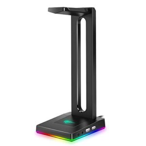 havit rgb headphones stand with 3.5mm aux and 2 usb ports, headphone holder for gamers gaming pc accessories