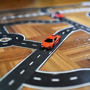 PlayTape Road Tape and Curves for Toy Cars - 1 Roll of 30 ft. x 2 in. Black Road + 1 Roll of 36 Curves