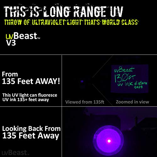 uvBeast New V3 385-395nm Black Light UV Flashlight - HIGH Power Upgraded Triple Broad Band LEDs Best for Professional/Commercial Use - USA Stock - UK Design